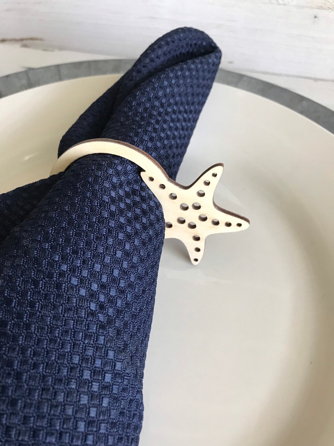Nautical Napkin Ring - Birch Wood Starfish Holder Dinnerware Setting - Etsy