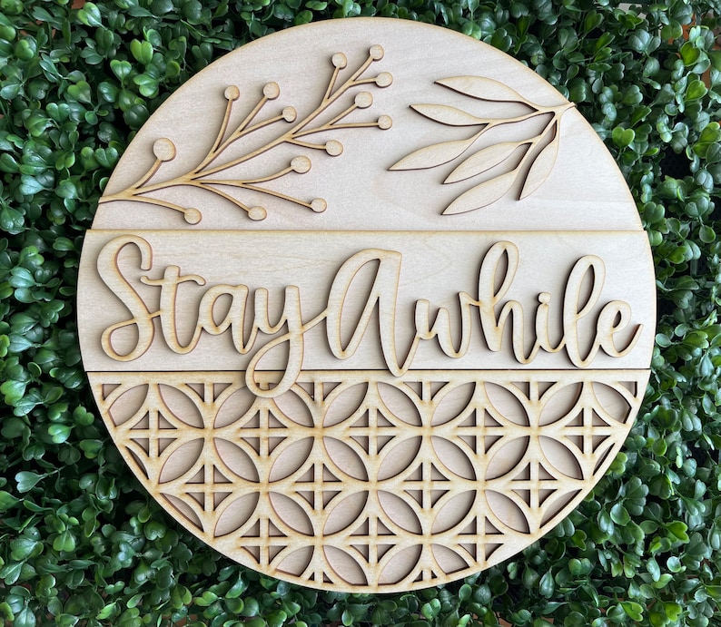 Stay Awhile DIY Wood Sign Welcome Geometric Unfinished Cut - Etsy