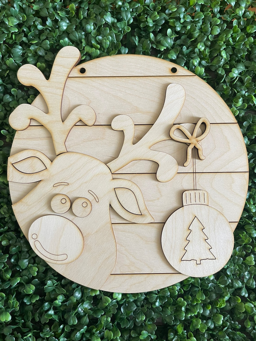 Christmas DIY Wood Sign - Reindeer Ornament Winter Unfinished Cut Out ...