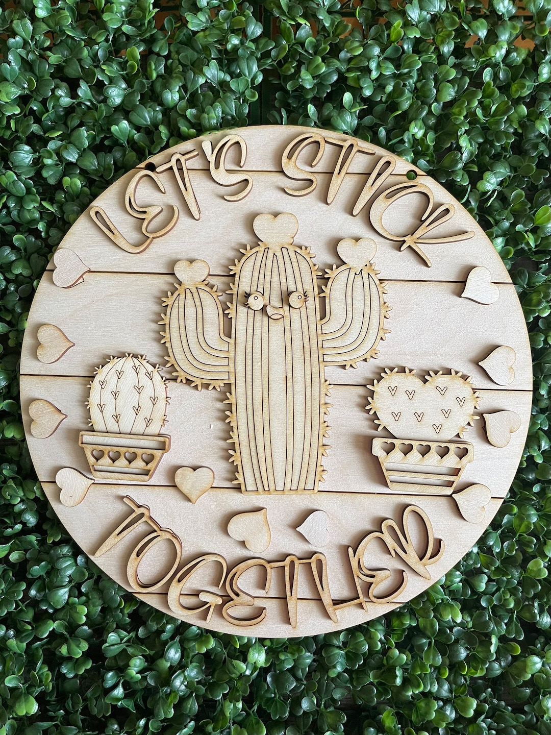 Valentine DIY Wood Sign Let's Stick Together Cactus Unfinished Cut Out ...