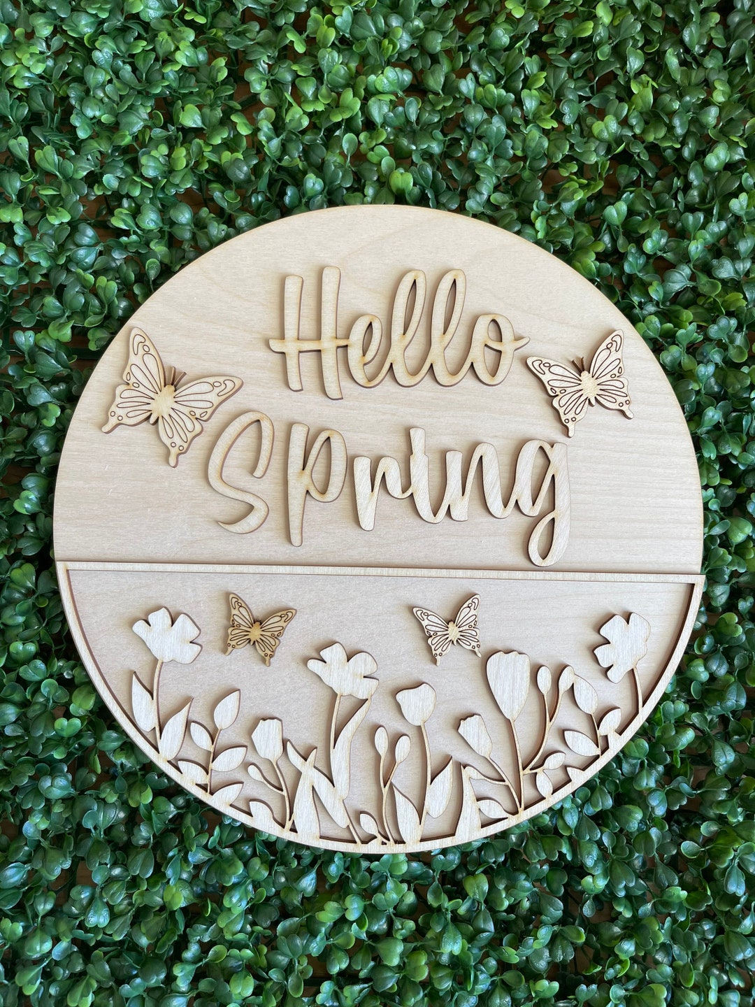 Hello Spring DIY Sign - Home Decor Door Hanger Round Wreath Floral ...