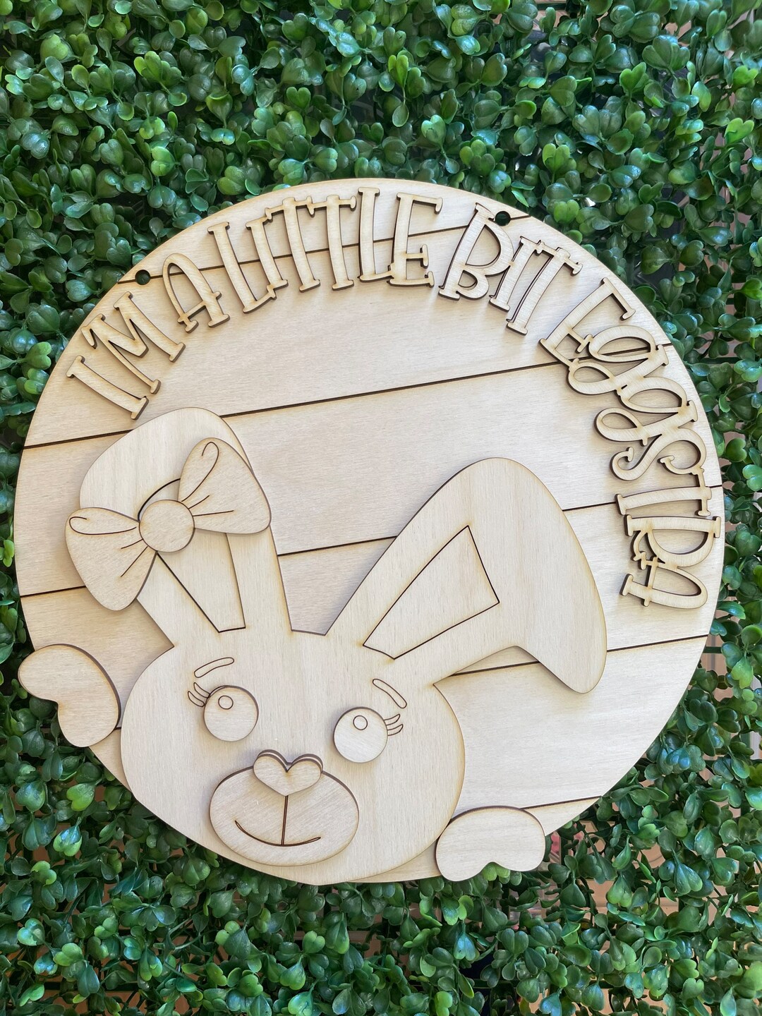Easter DIY Wood Sign - Eggstra Round Bunny Unfinished Shelf Sitter Door ...