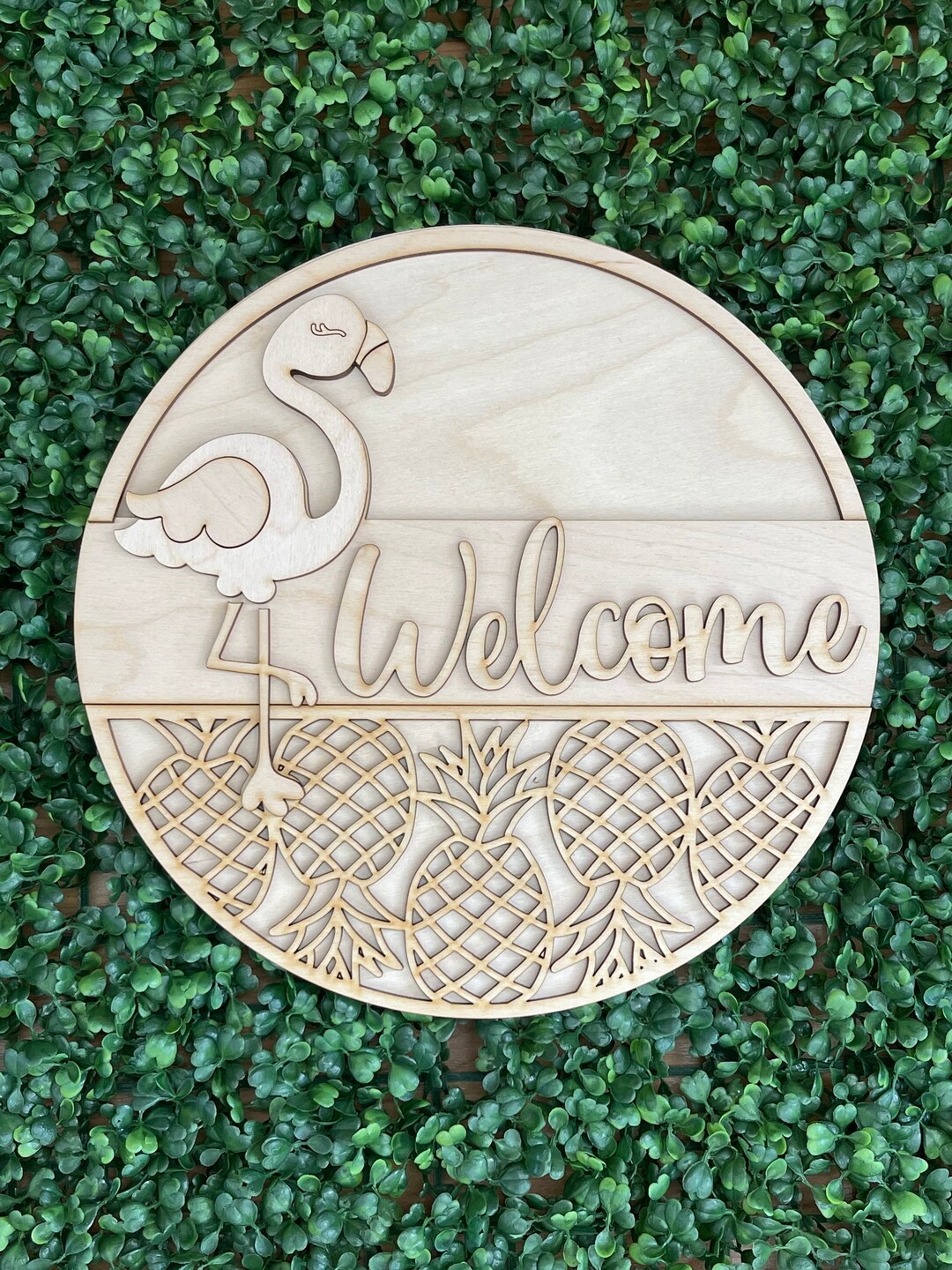 Flamingo Pineapple Welcome DIY Wood Sign - Unfinished Cut Out Door ...