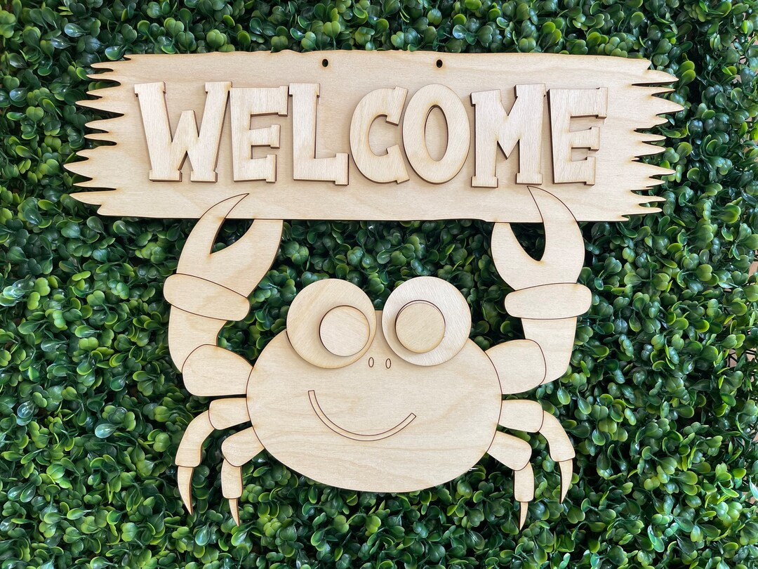 Crab DIY Wood Sign - Welcome Shack Saltwater Unfinished Cut Out Door ...