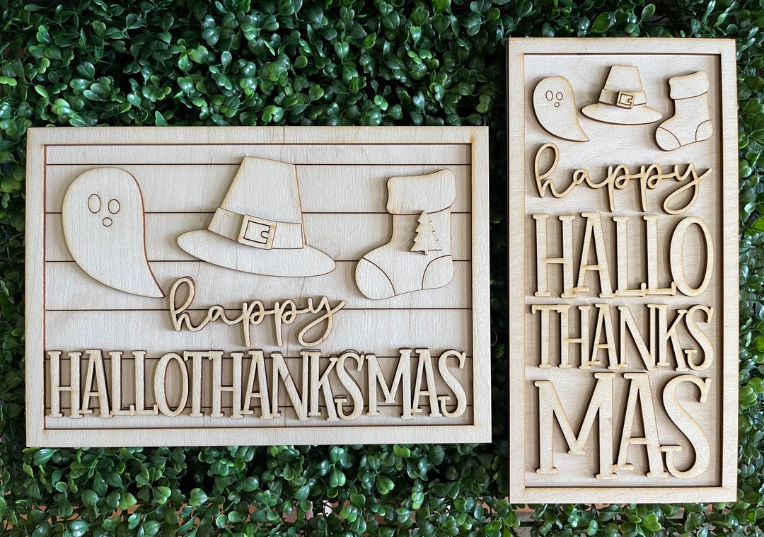 Happy Hallothanksmas DIY Wood Sign - Fall Rectangle Unfinished Cut Out ...