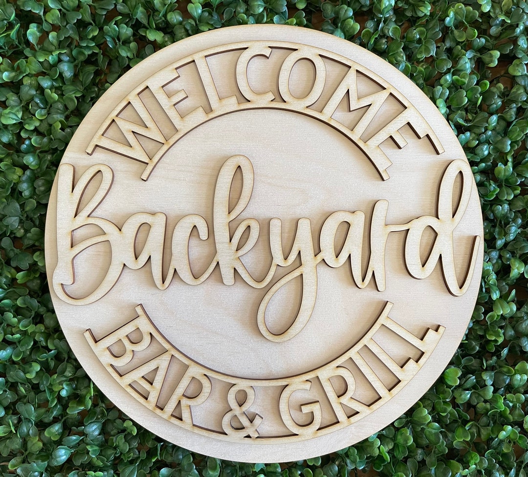 Backyard DIY Wood Sign - BBQ Bar Grill Summer Unfinished Cut Out Door ...