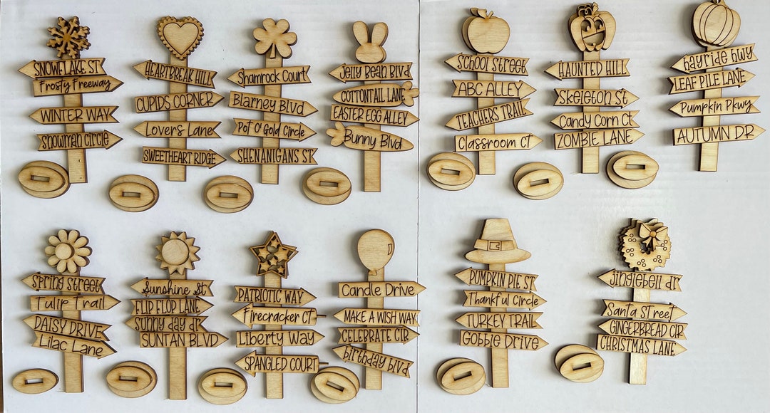 All Seasons Street Sign DIY Wood - MINI Unfinished Cut Out Standing ...