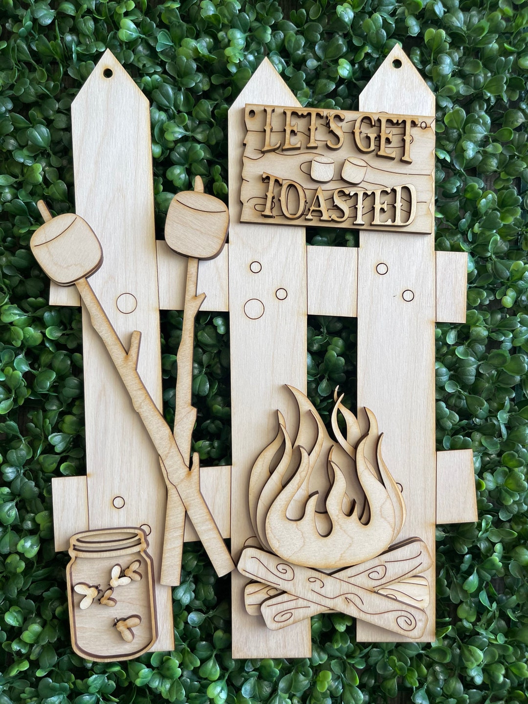 Fence DIY Wood Sign - Camping S’mores Let’s Get Toasted Unfinished Cut ...