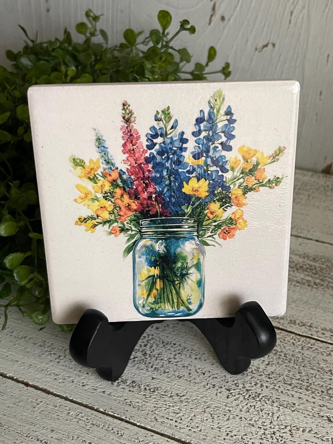 Texas Bluebonnet Coaster - Wildflowers Mason Jar Home Decor Texan Pride ...