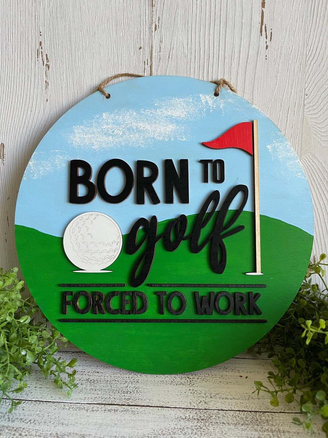 Golf Wood Sign - Born to Golf Door Hanger Wall Decor Round Wreath Sign ...