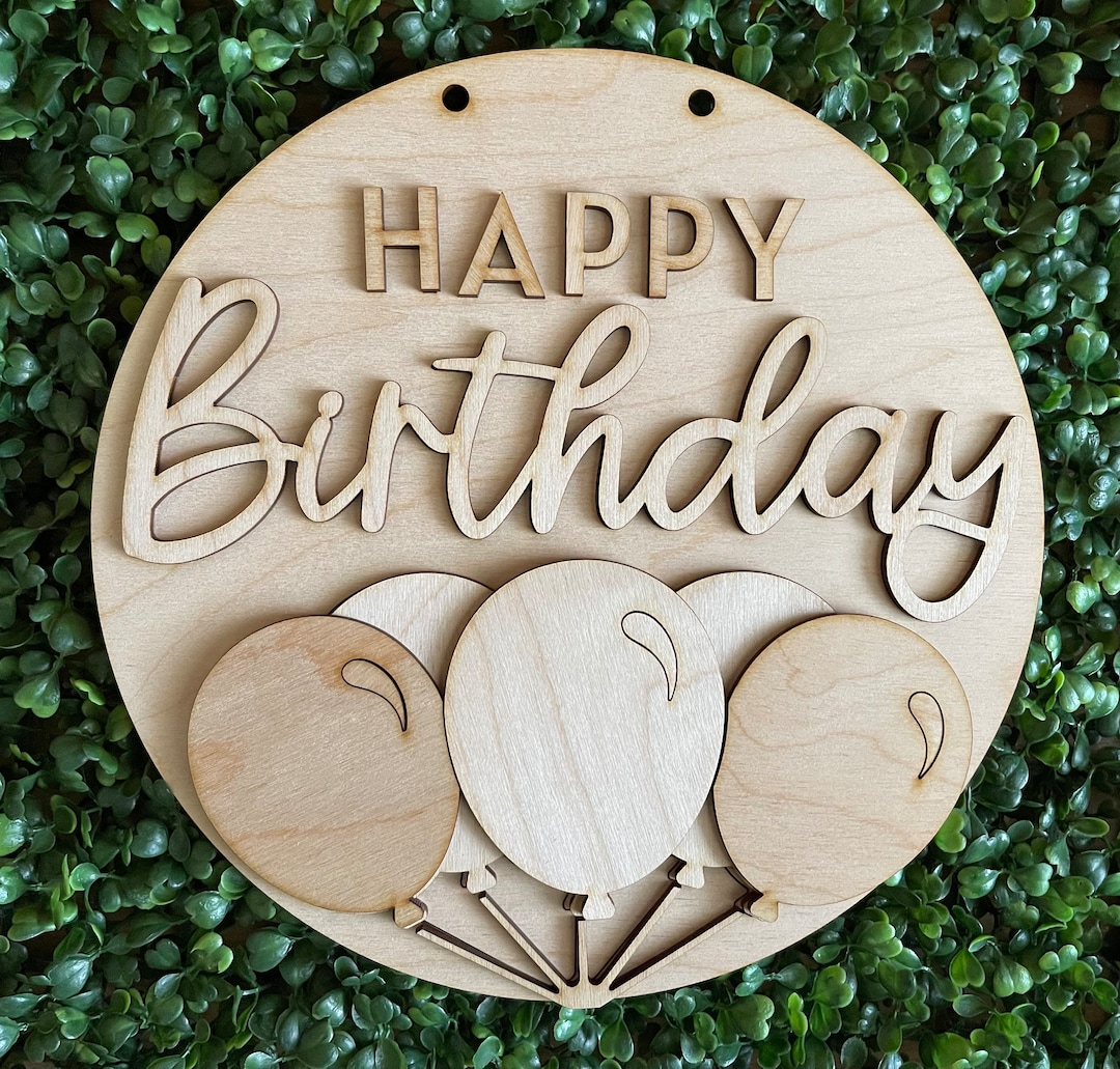 Birthday DIY Wood Sign - Happy Birthday Balloons Candles Unfinished Cut ...