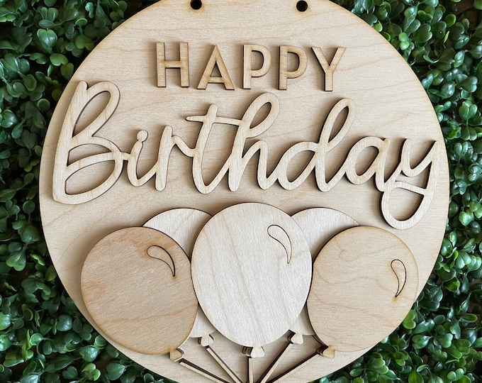 Birthday DIY Wood Sign - Happy Birthday Balloons Candles Unfinished Cut ...