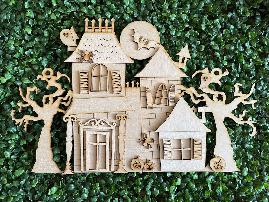 DIY Haunted House Wood Sign - Halloween Ghost Whimsy Colorful October ...