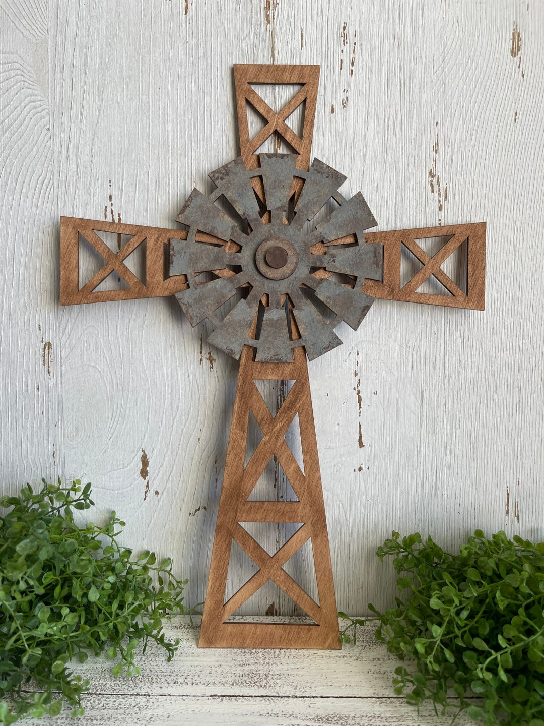 Cross Wood Sign - Windmill Hand Painted Finished Home Decor Wreath Sign ...