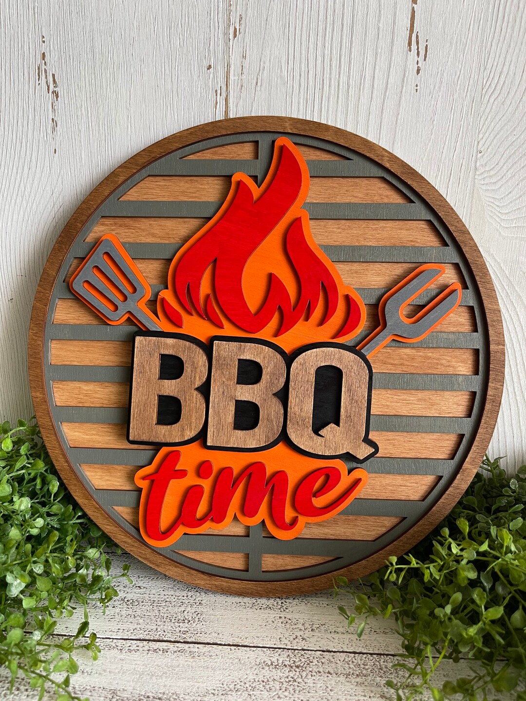 BBQ Wood Sign - Grilling Cooking Home Decor Red Orange Stained Black ...
