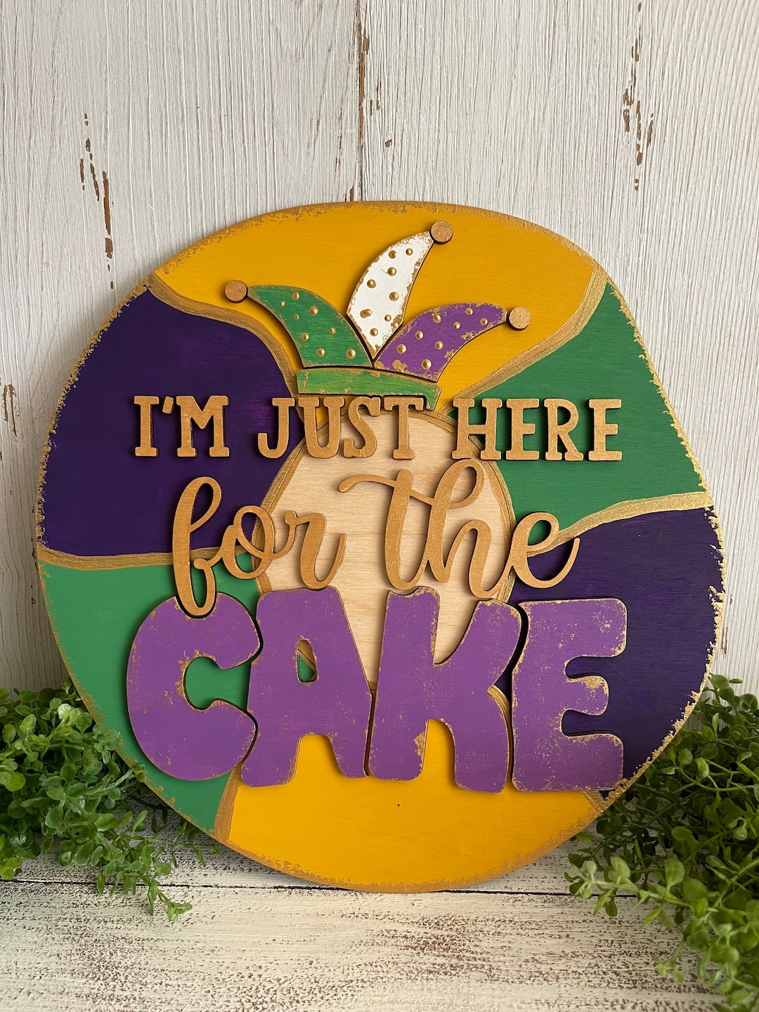 Mardi Gras King Cake Wood Sign - Green Yellow Purple Modern Home Decor ...