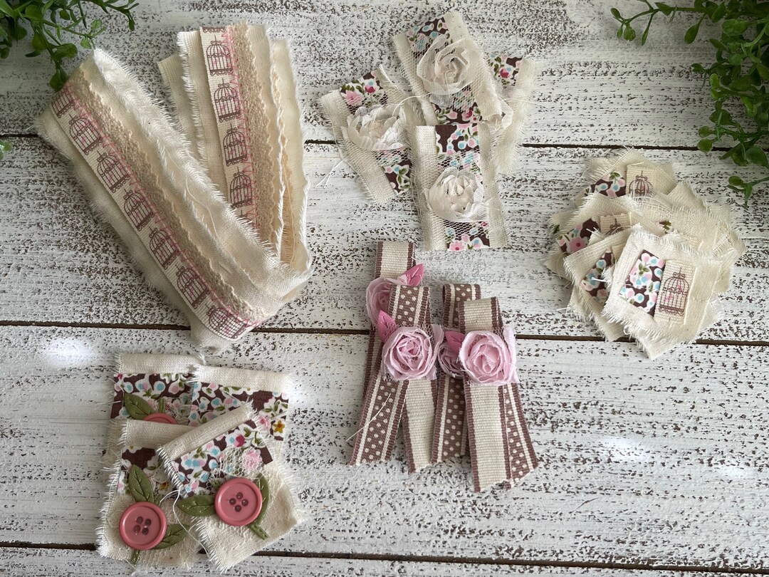 Fabric Fiber Ephemera Set - Clusters Shabby Chic Mixed Media ...