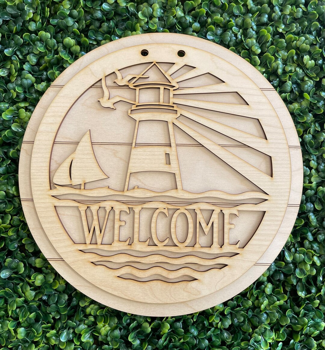 Lighthouse DIY Wood Sign - Welcome Boating Compass Nautical Unfinished ...