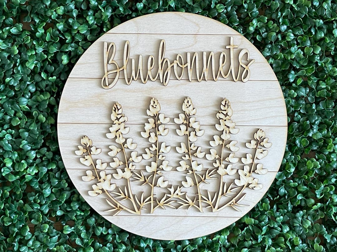 Bluebonnets DIY Wood Sign - Texas Unfinished Cut Out Door Hanger Wall ...