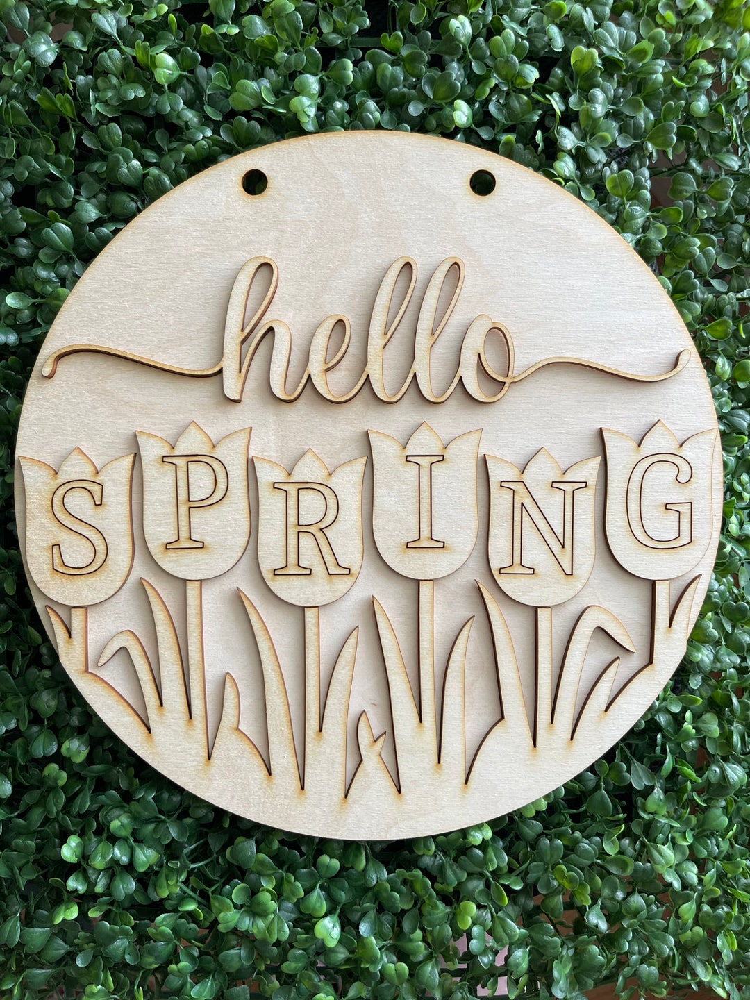 Hello Spring DIY Sign - Tulips Flowers Home Decor Door Hanger Round ...
