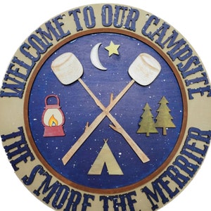 DIY Wood Sign - Camping Welcome Unfinished Cut Out Door Hanger Wall ...