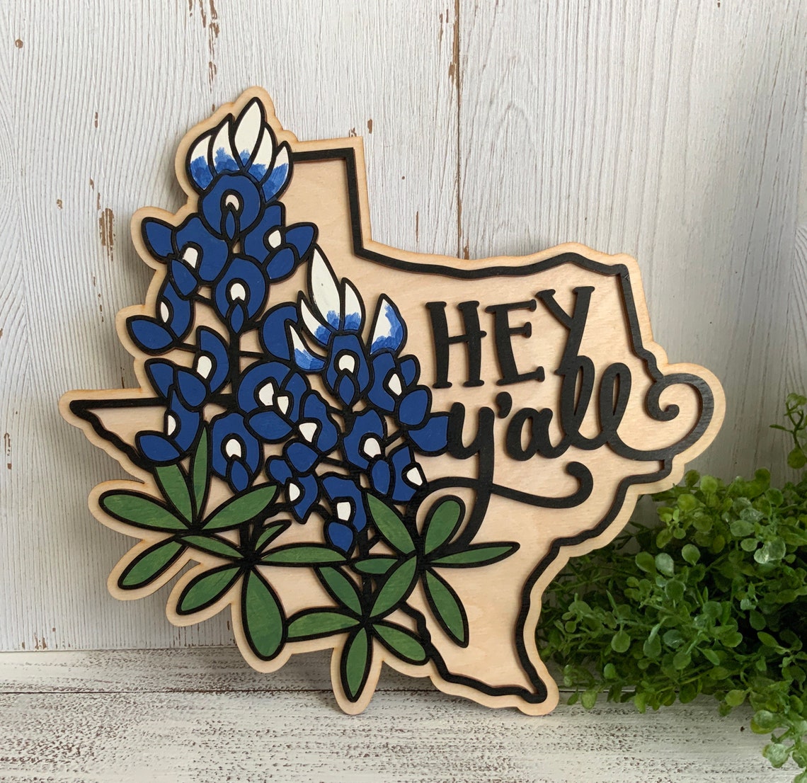 Texas Bluebonnet Wood Sign - Hey Y’all Door Hanger Wall Decor Shelf ...