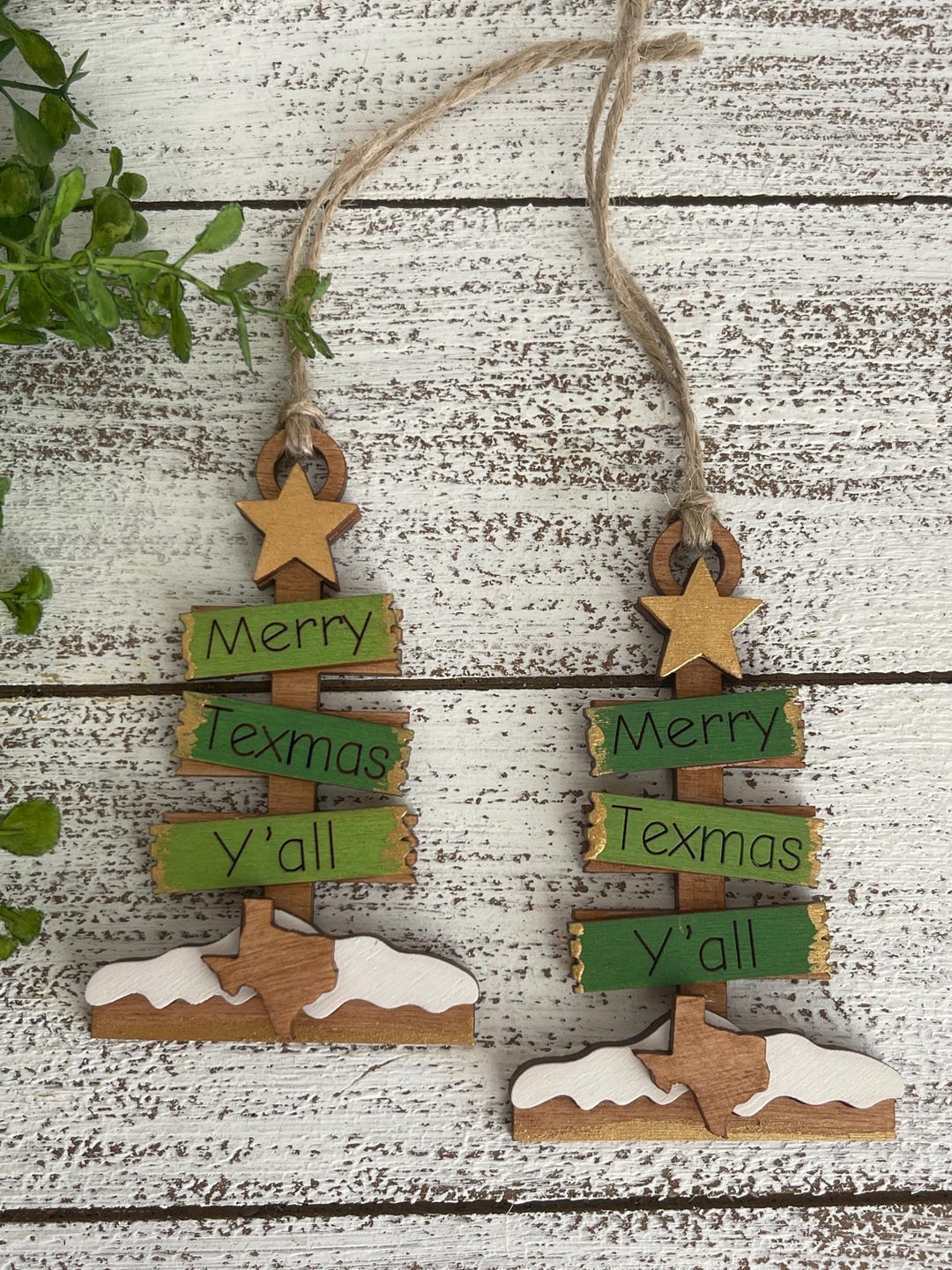 Texas Ornament - Merry Texmas Wood Slat Rustic Country Western Gold ...