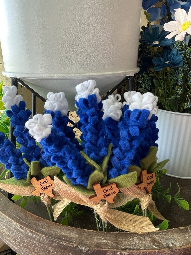 Texas Bluebonnets Felt Floral Decor Accent - Home God Bless Vignette ...