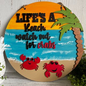 Beach Wood Sign - Life is a Beach Crabby Crabs Home Decor Door Hanger ...