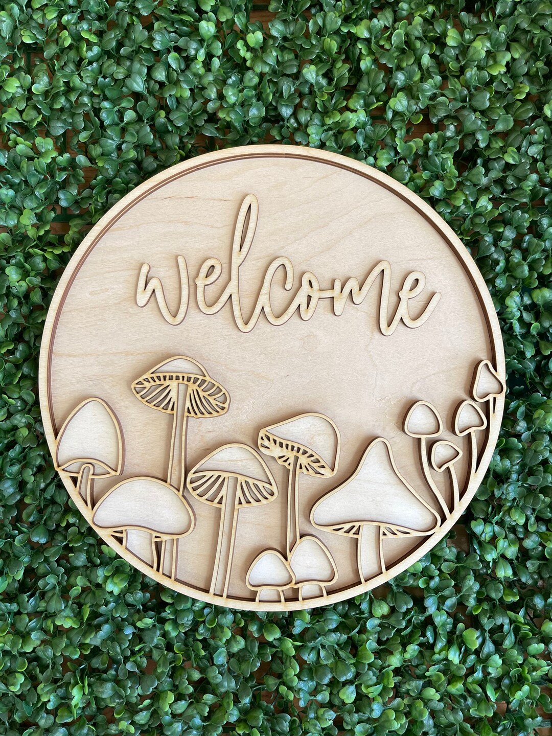 Mushroom Welcome DIY Wood Sign - Unfinished Cut Out Door Hanger Wall ...