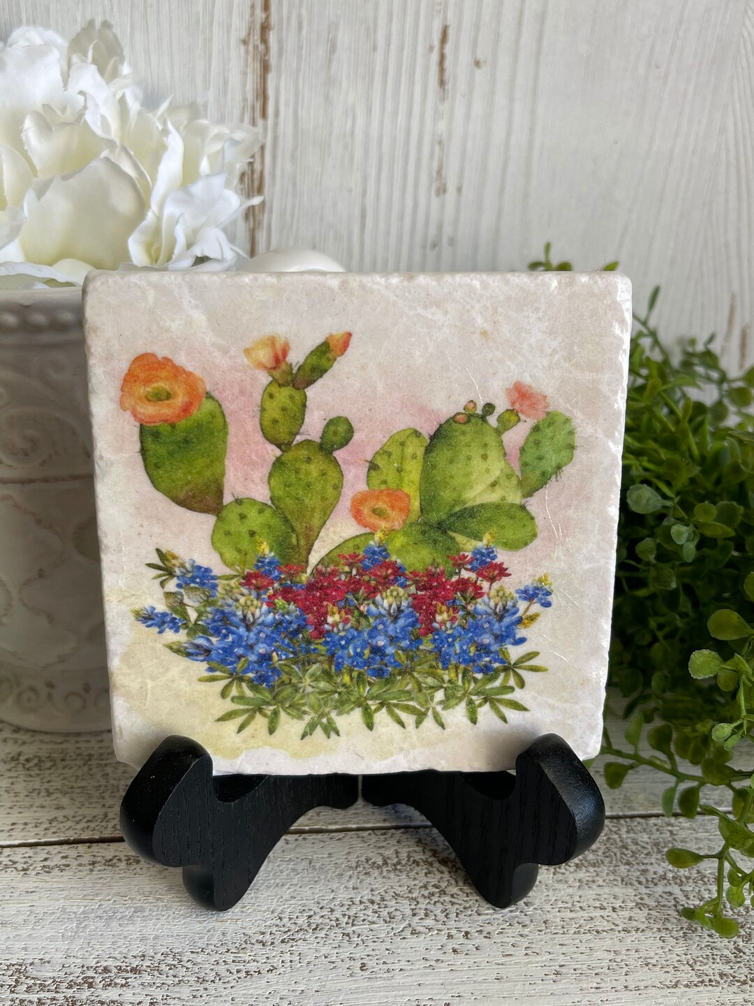 Texas Bluebonnet Wildflowers Coaster Cactus Home Decor Cowboy Pride ...
