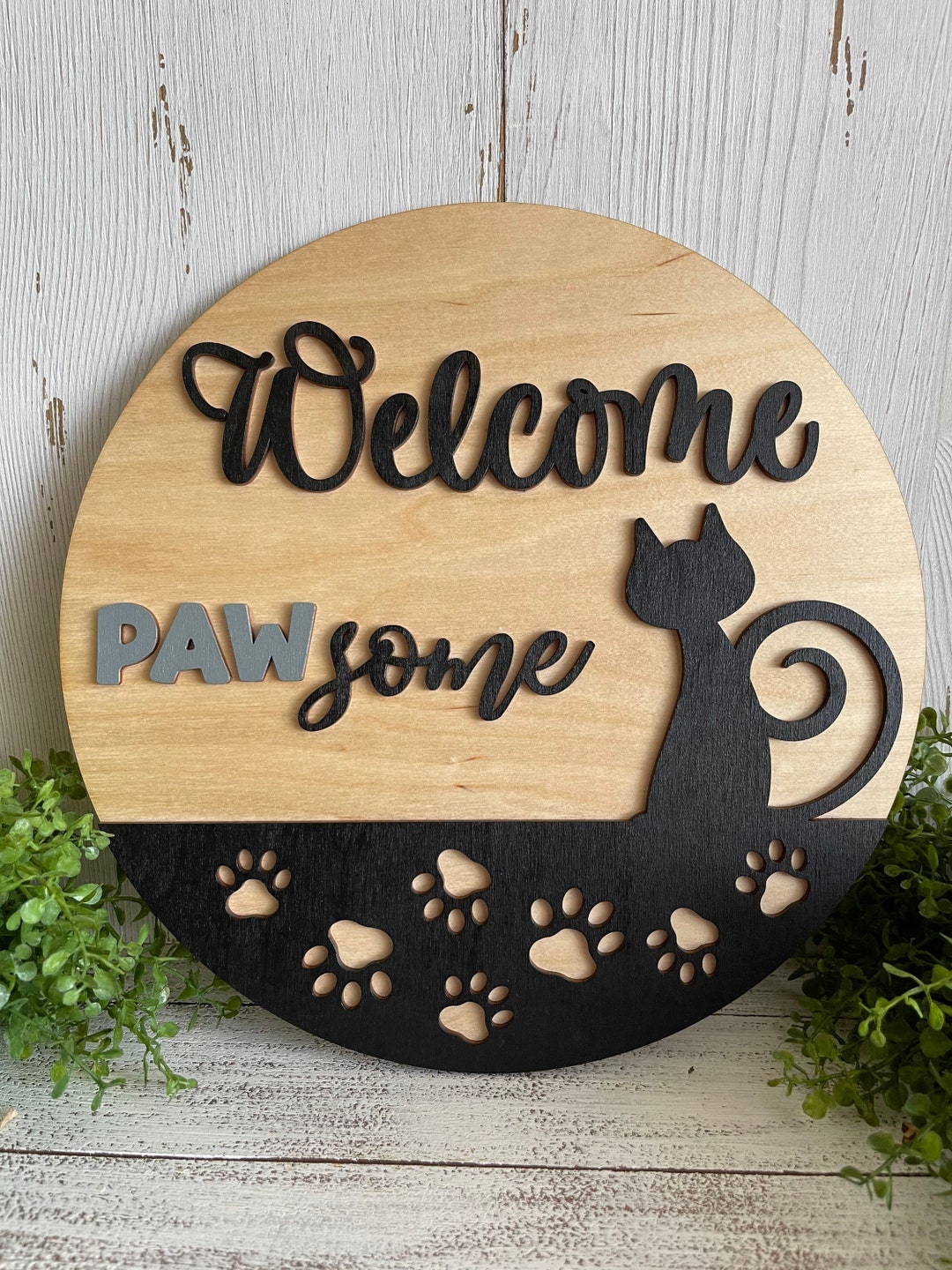 Cat Wood Sign - Cat Welcome Pawsome Finished Cut Out Door Hanger Wall ...