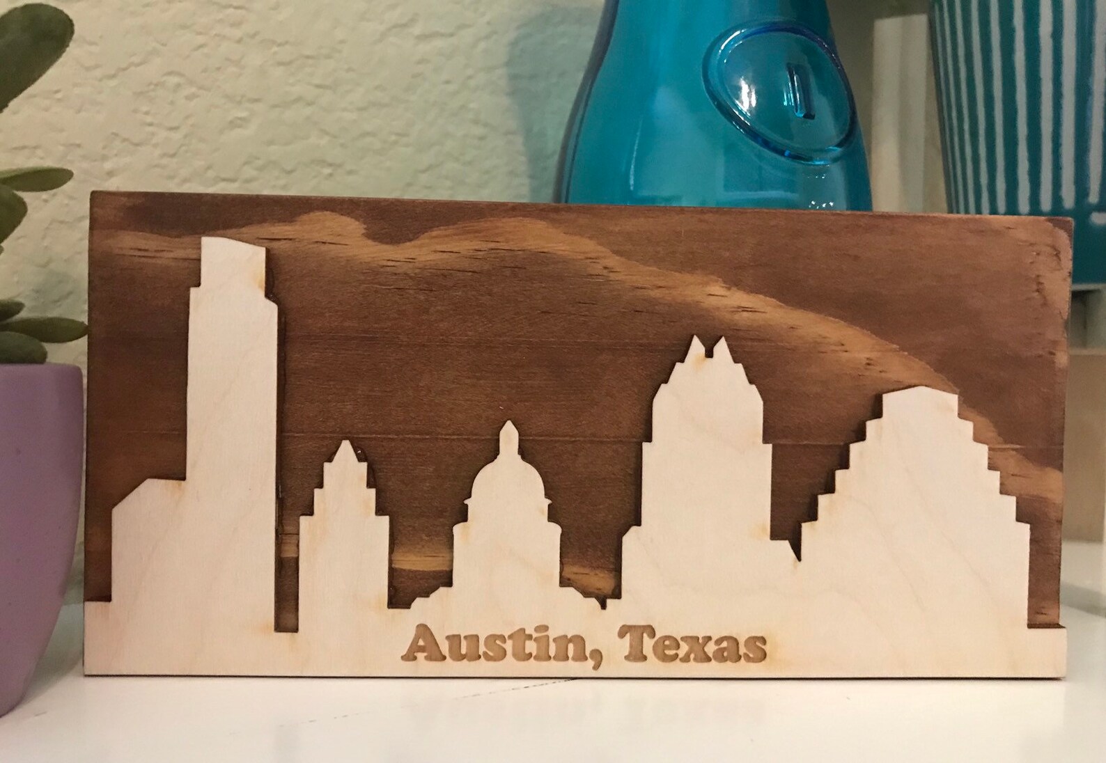 Austin Texas Sign Shelf Sitter Wood Decor Skyline Home Office Farewell ...