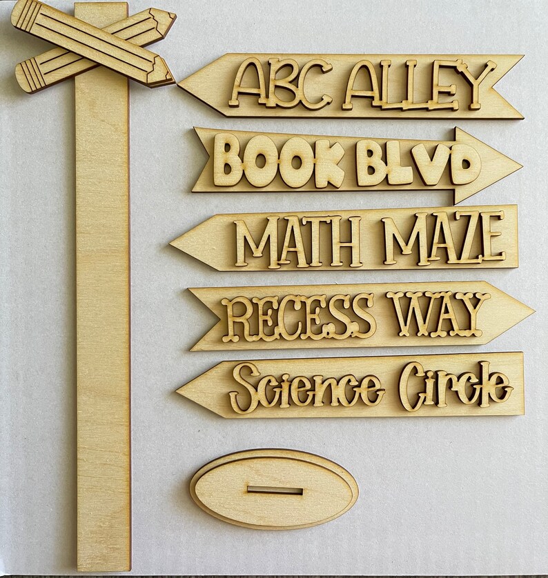 School Street DIY Wood Sign - Teacher ABC Book Math Crayons Unfinished ...