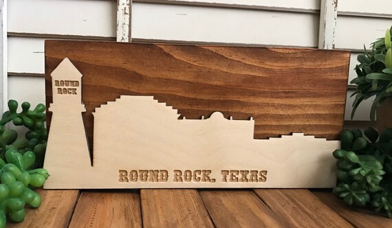 Round Rock Texas Sign Shelf Sitter Wood Decor Skyline Home | Etsy