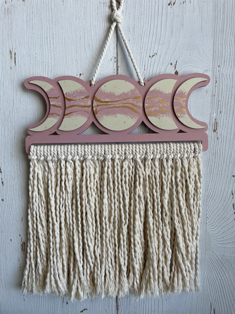 Moon Phase Macrame Wall Haning - BOHO Minimalist Celestial Pink Mauve ...