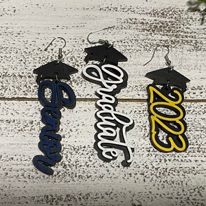 Graduation Senior 2023 Earrings - Custom Colors Dangle Statement Wood ...