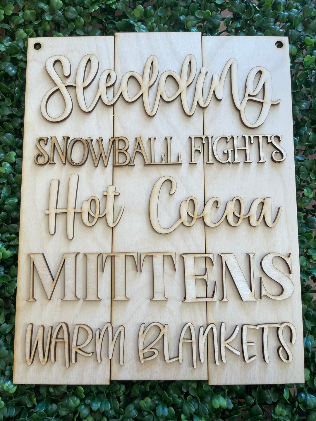 Winter DIY Wood Sign Sledding Snow Hot Cocoa Mittens Warm Blankets ...