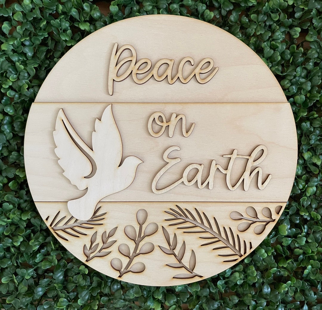 Christmas DIY Wood Sign - Peace on Earth Unfinished Cut Out Door Hanger ...