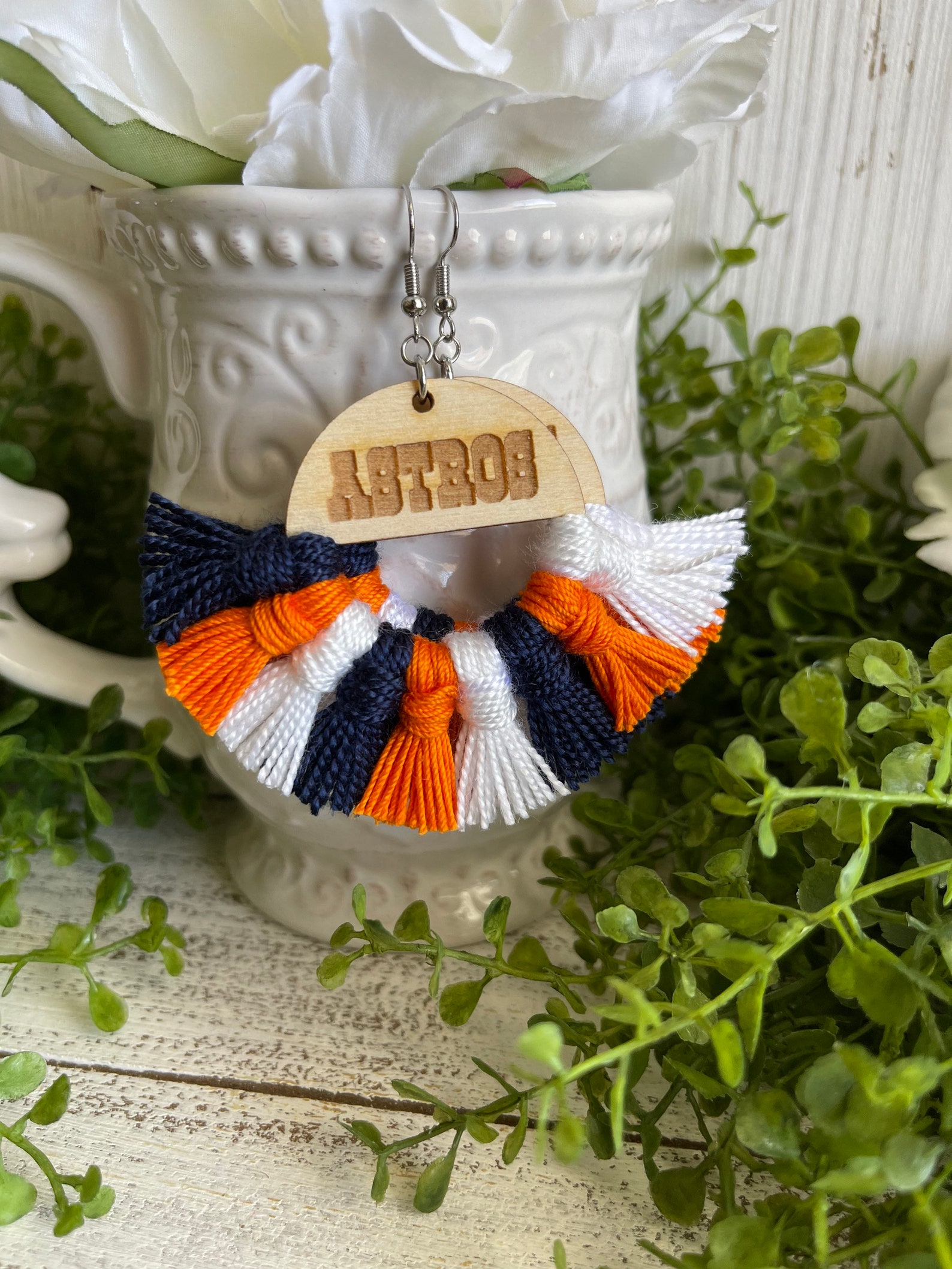 Astros Earrings Dangle Statement Fringe Wood High School Pop - Etsy