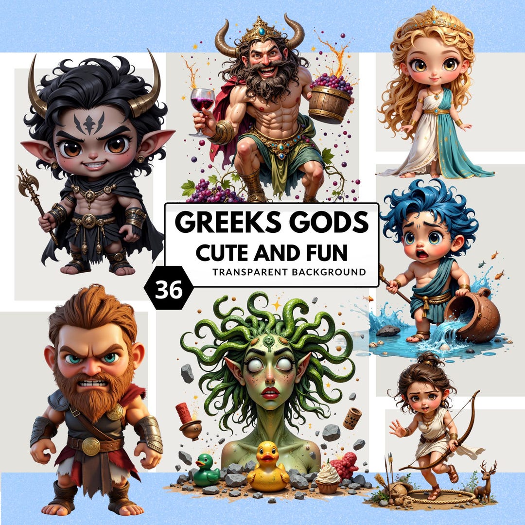 Adorable Greek Gods Clipart - Funny Olympian Deities PNG for DIY ...