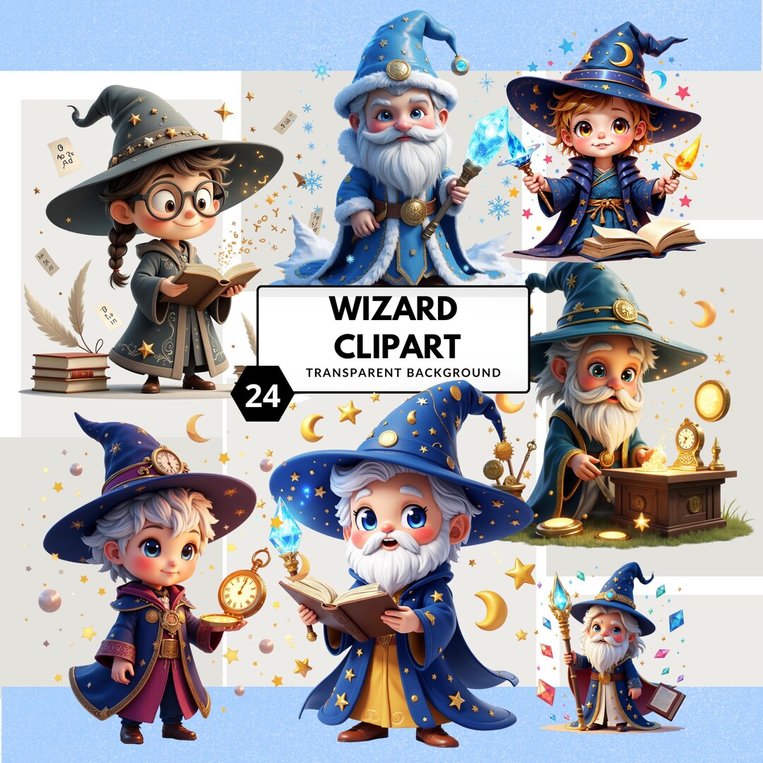 Wizard Clipart Set – Magical PNG Bundle for Sublimation, Fantasy ...