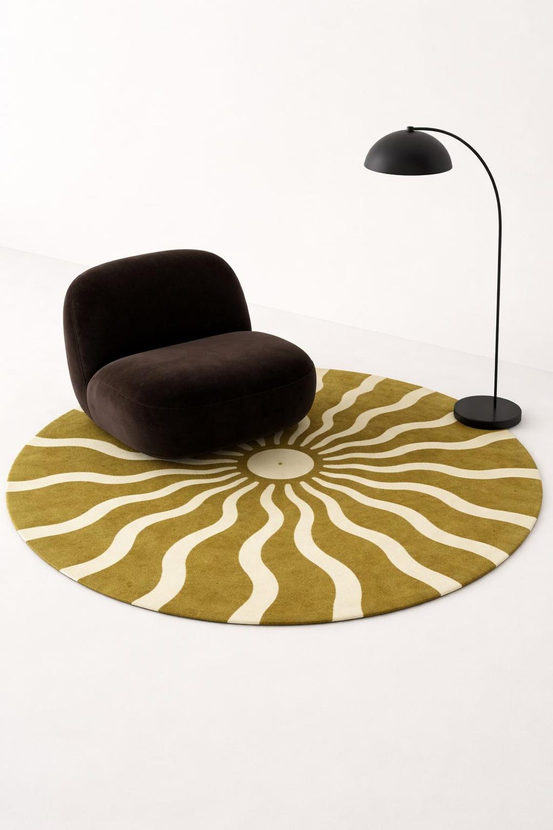 Modern Round Sunburst Rug Hand Tufted Abstract Art Deco Area Rug in ...