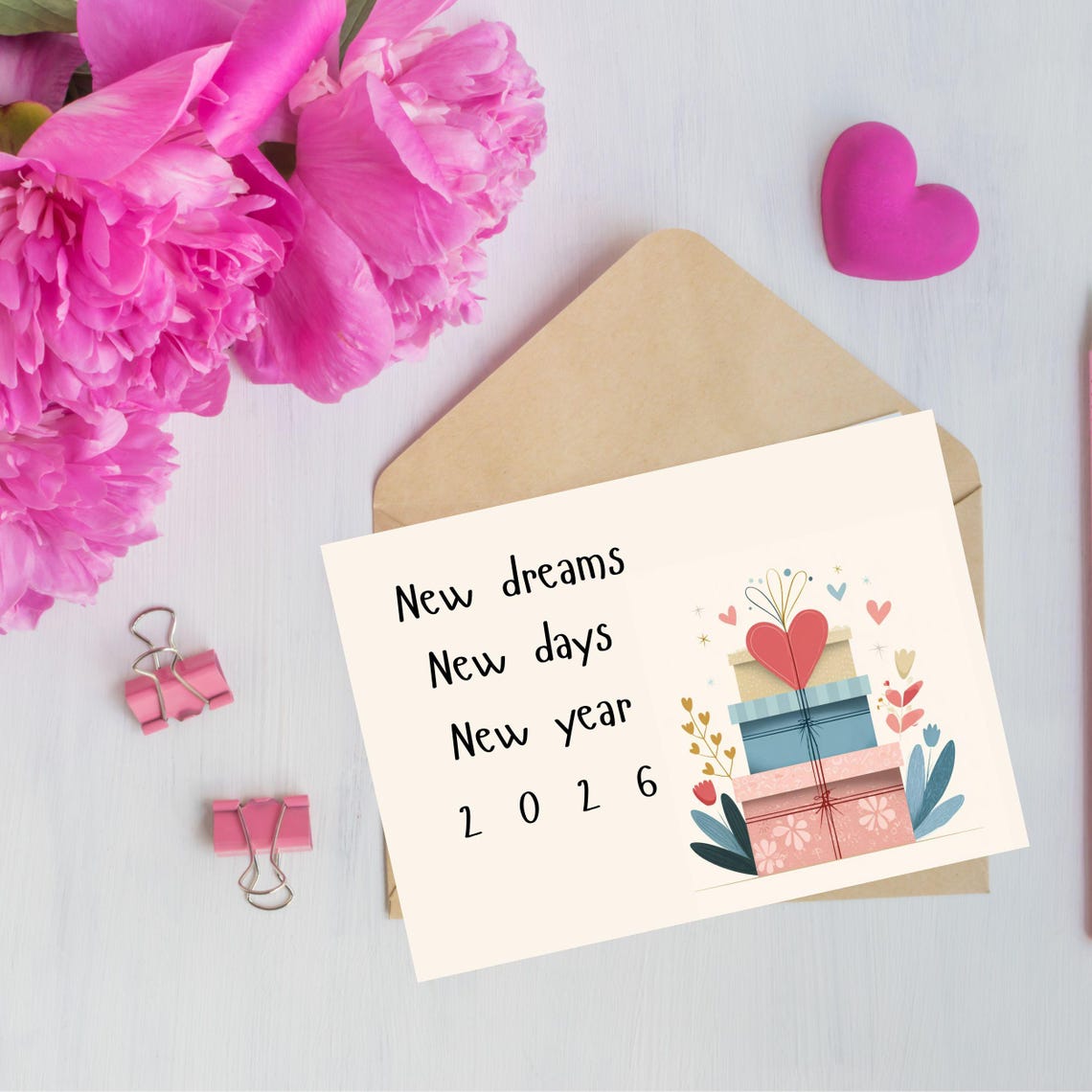 Printable New Year Card, Simple Wishing Style,digital Greeting Download ...