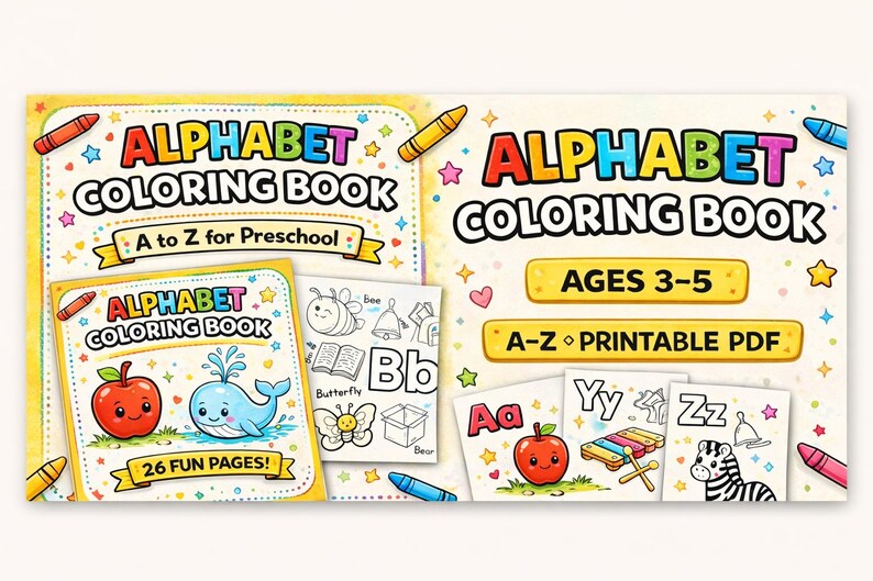 Alphabet Coloring Book, A-Z Preschool Learning (PDF Printable) - Etsy
