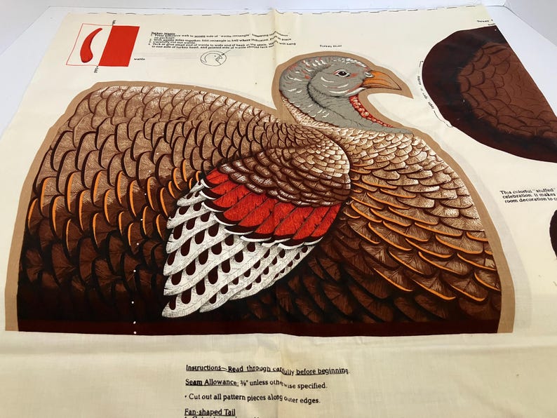 Vintage Thanksgiving Turkey Sewing Panel | Stuffed Autumn Craft Fabric ...