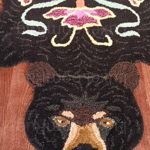 Black Bear Shaped Rug Floral Pattern Tufted Animal Rug, Boho Woodland ...