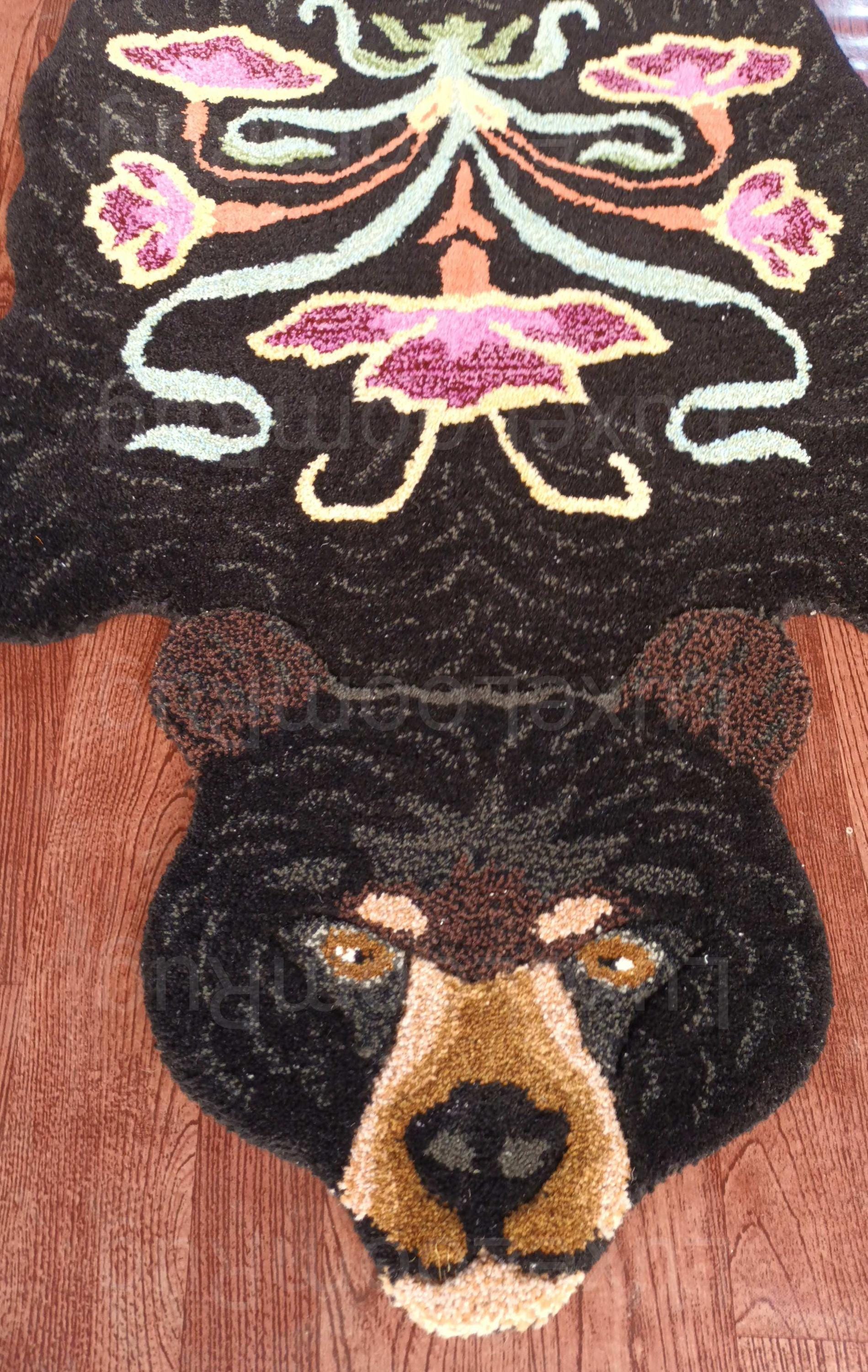 Black Bear Shaped Rug Floral Pattern Tufted Animal Rug, Boho Woodland ...