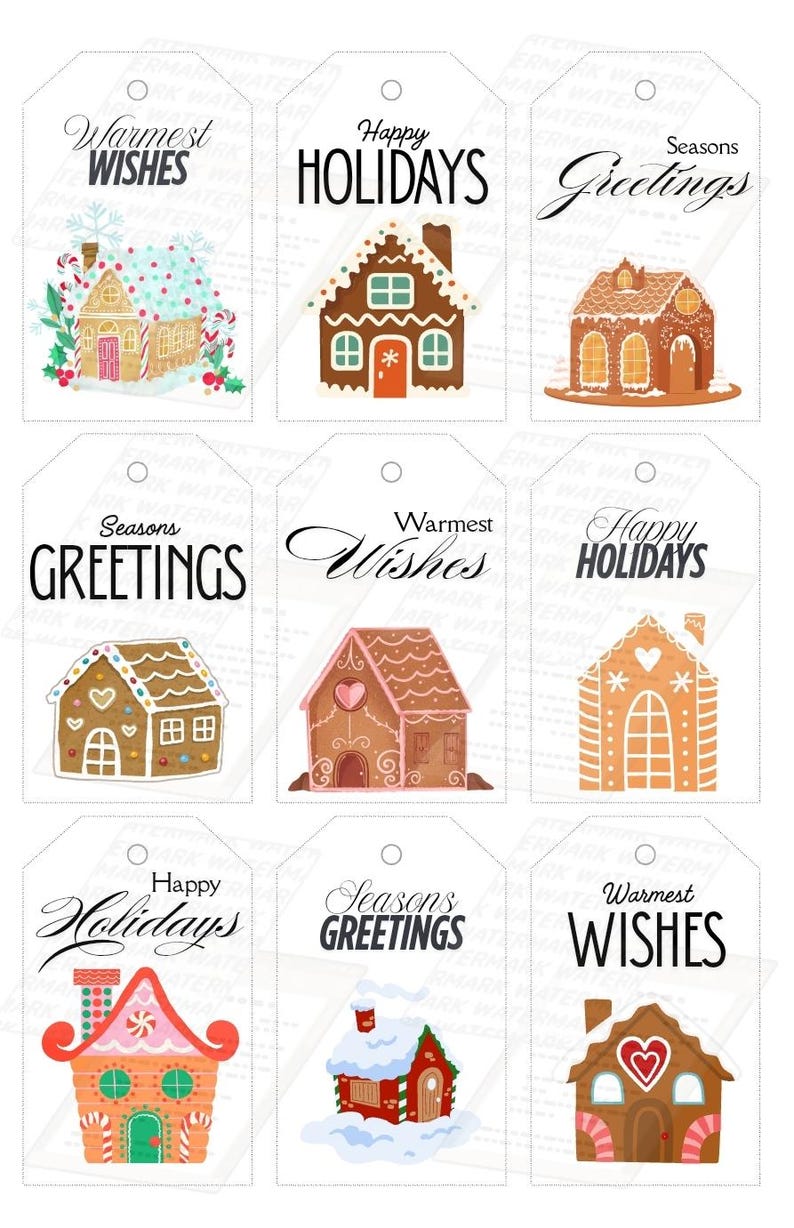 Printable Christmas Gift Tag - Gingerbread Houses - Etsy