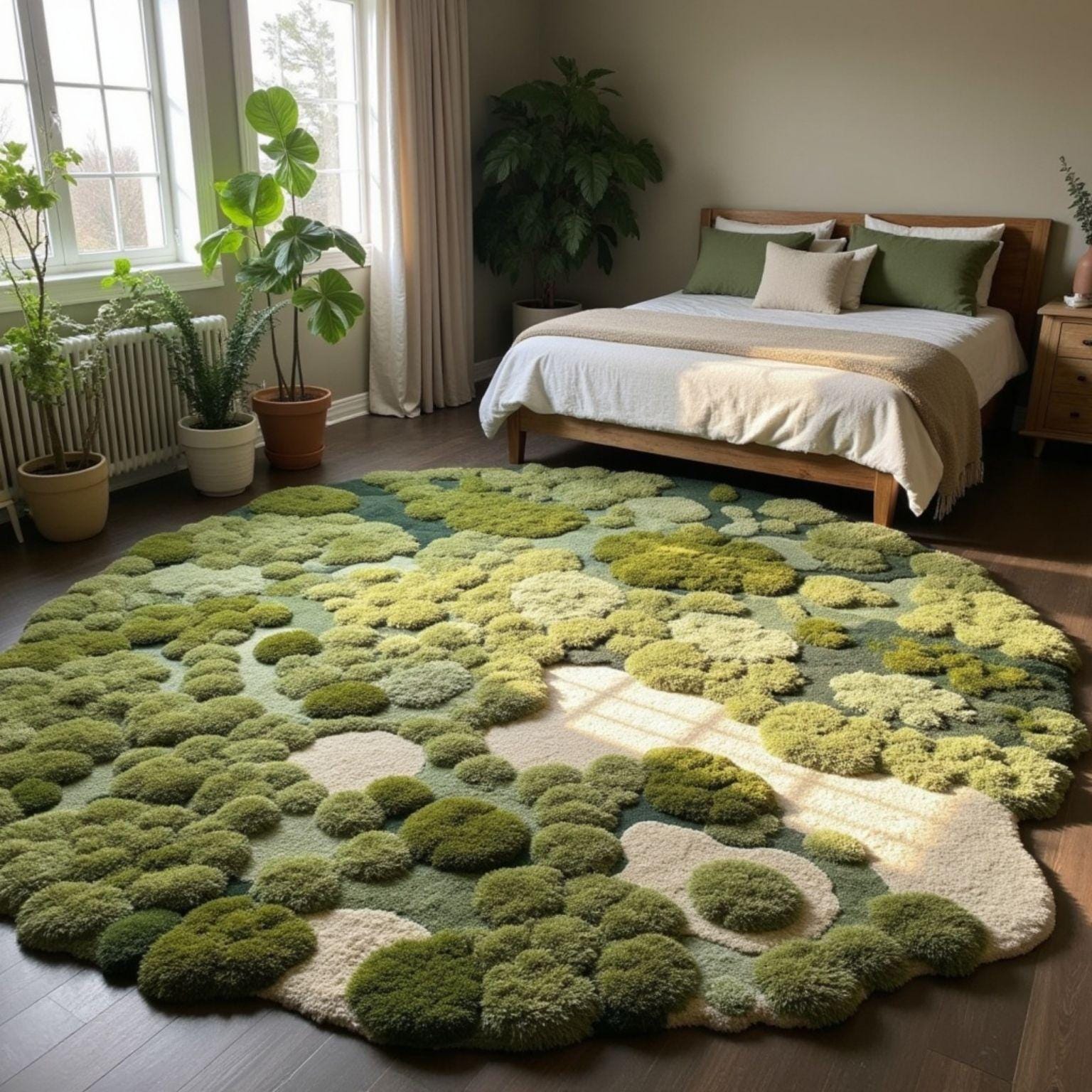 Hand-tufted Moss Rug, 3D Green Textured Carpet, Nature-inspired Round ...